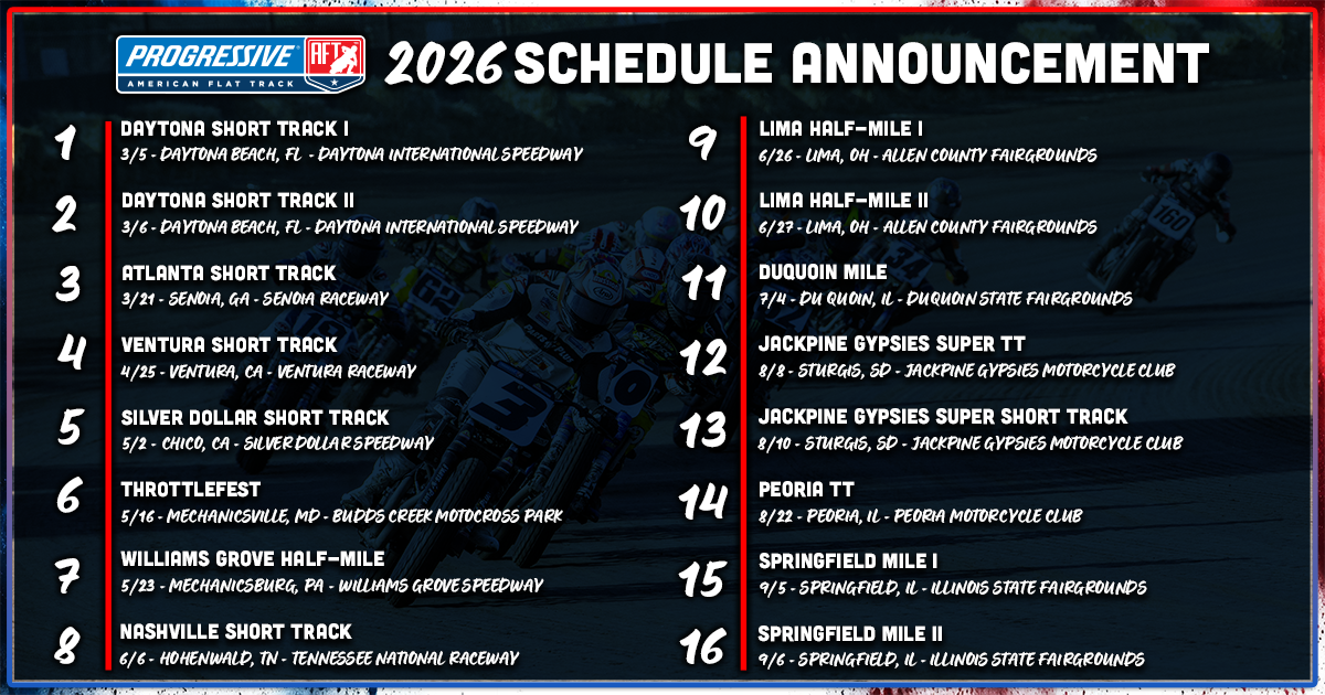 AMA Pro Racing Announces 2026 Progressive American Flat Track Schedule ...